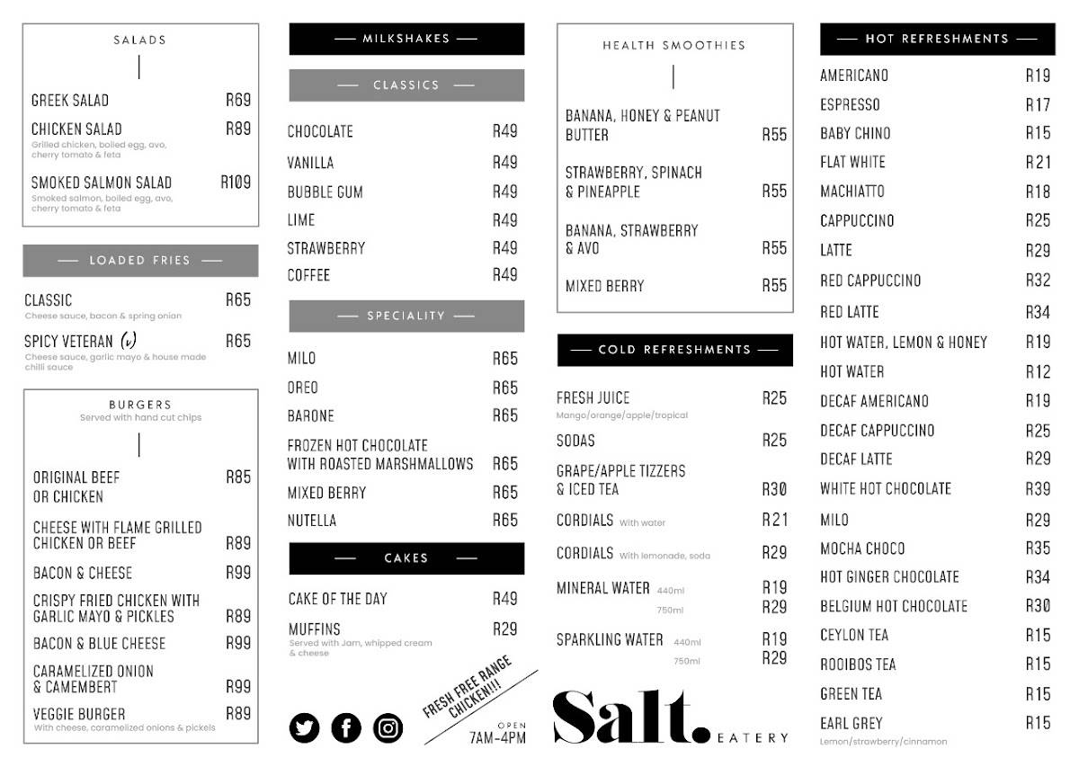 Menu at Salt. restaurant, East London