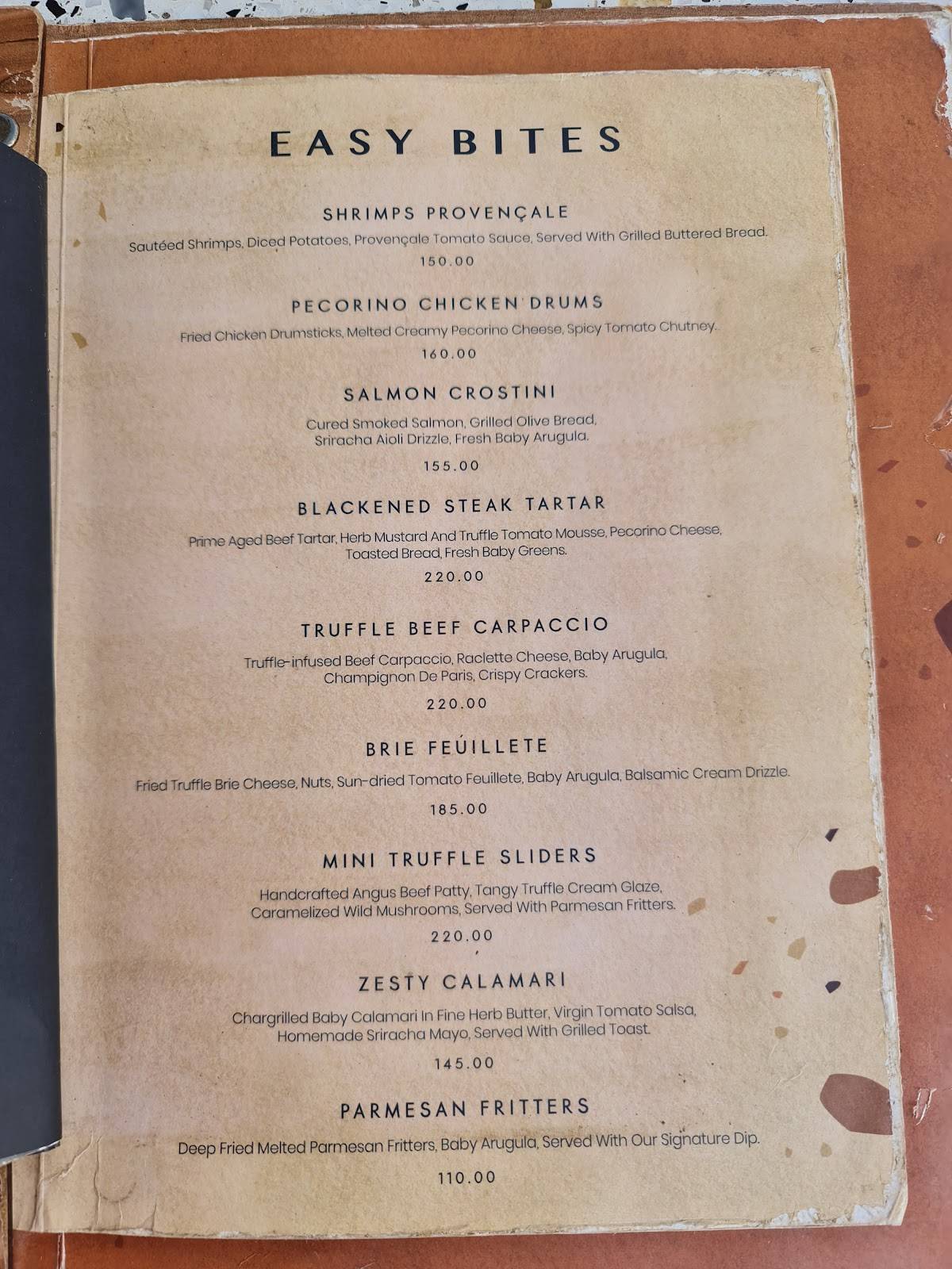 Menu at Salt of Earth restaurant, New Cairo City