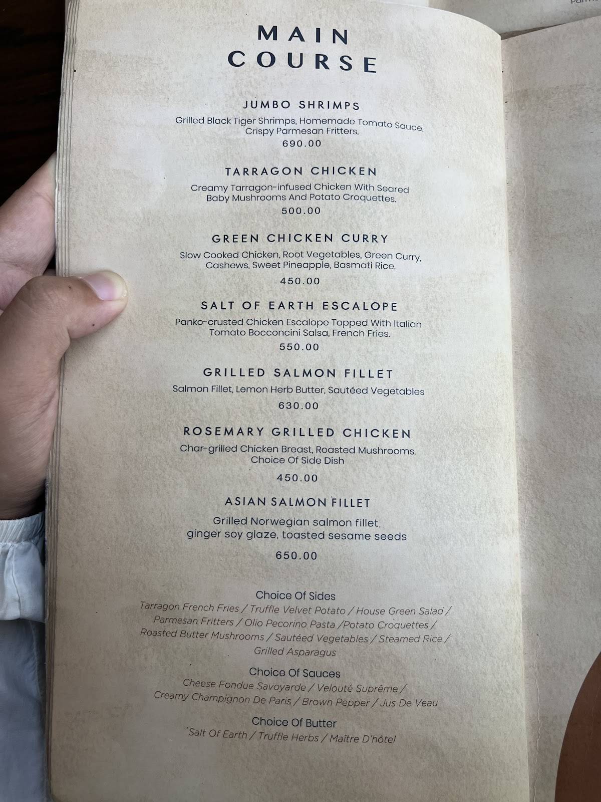 Menu at Salt of Earth restaurant, New Cairo City