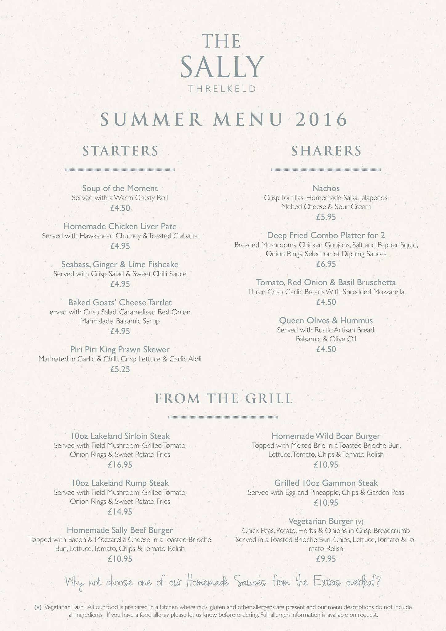 Menu at Salutation Inn pub & bar, Threlkeld