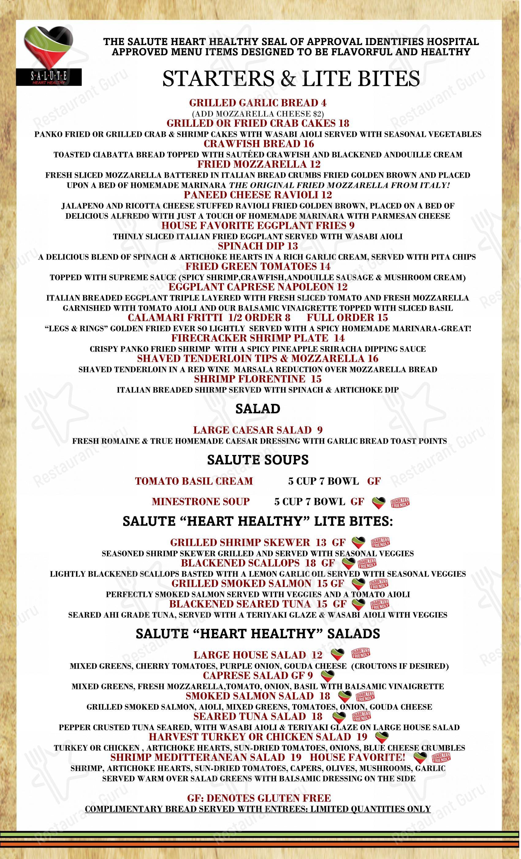 Menu at Salute Italian Restaurant, Gulfport