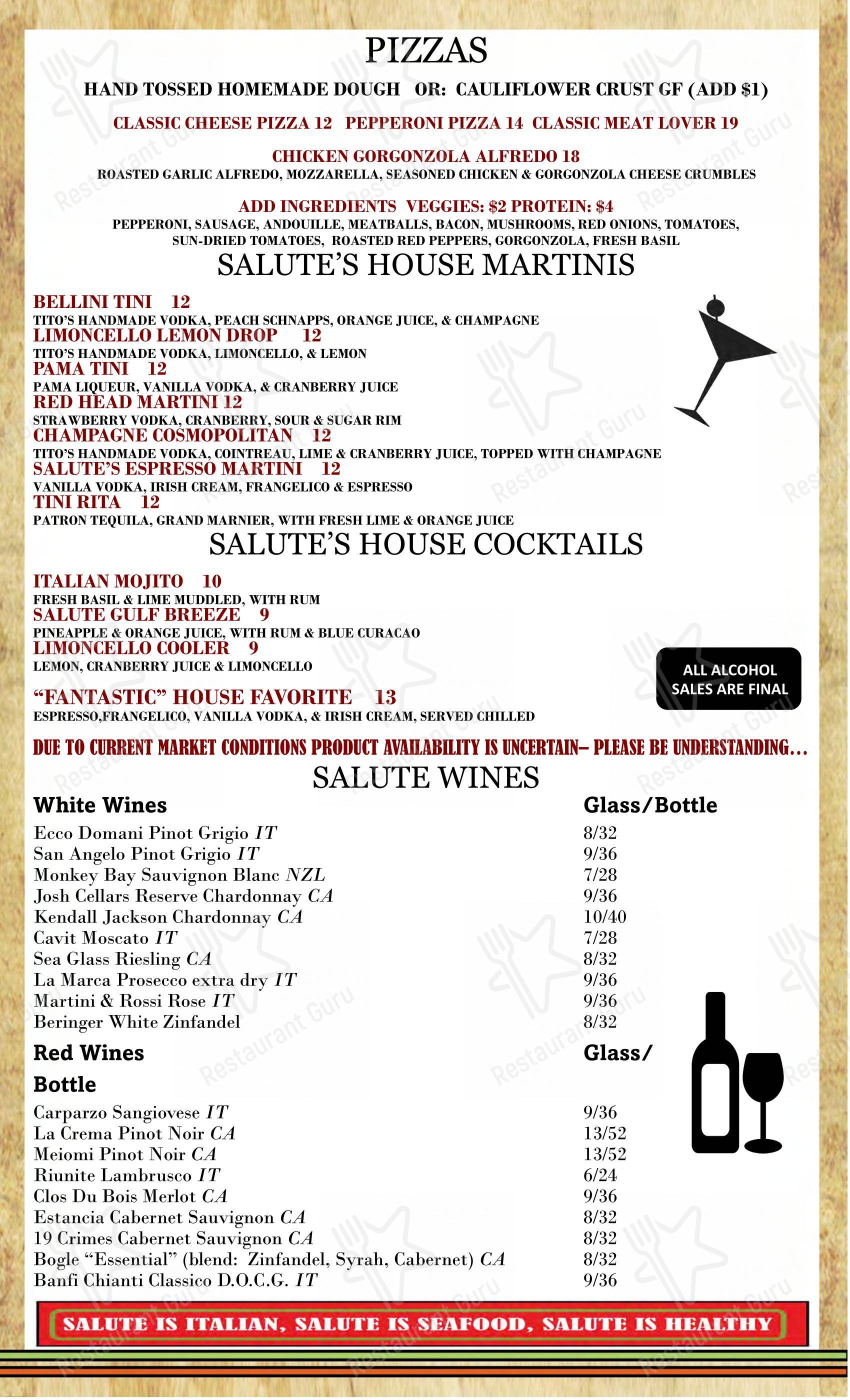 Menu at Salute Italian Restaurant, Gulfport