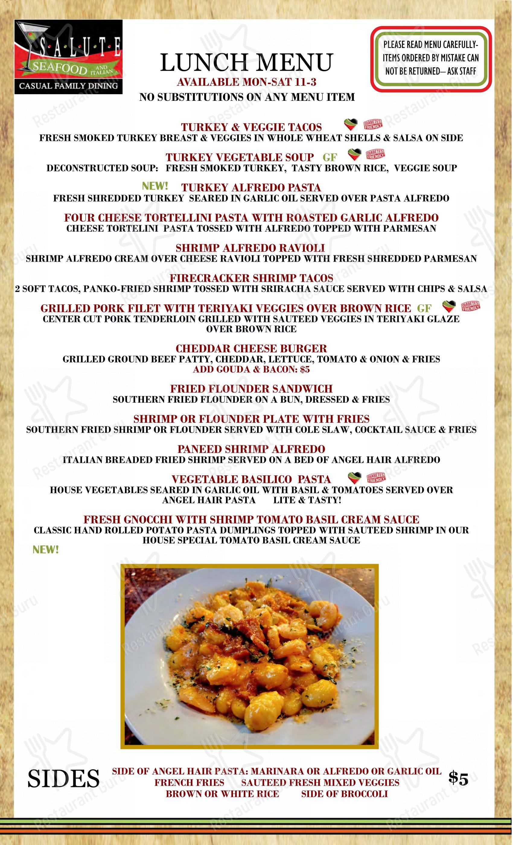 Menu at Salute Italian Restaurant, Gulfport