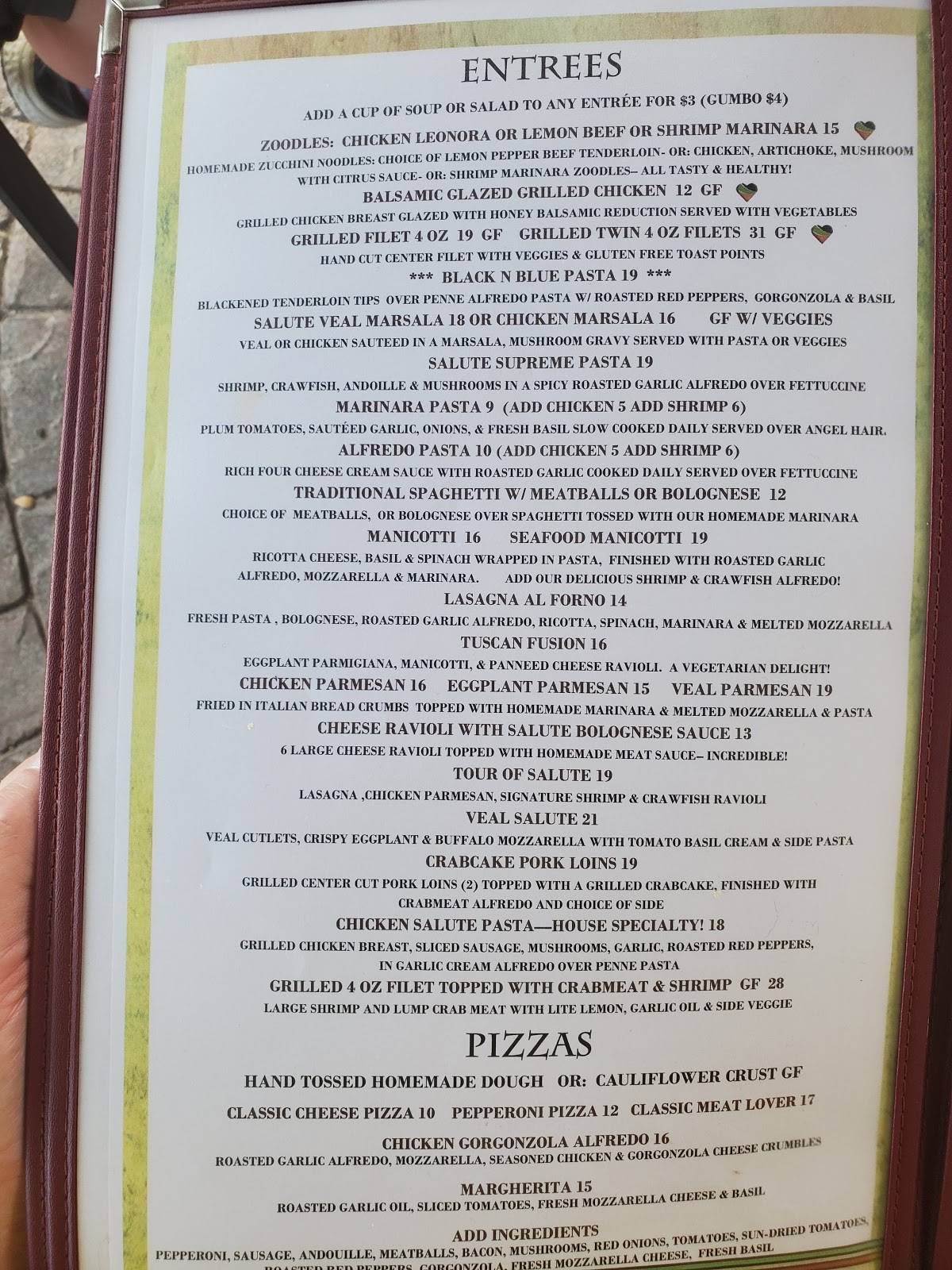 Menu at Salute Italian Restaurant, Gulfport