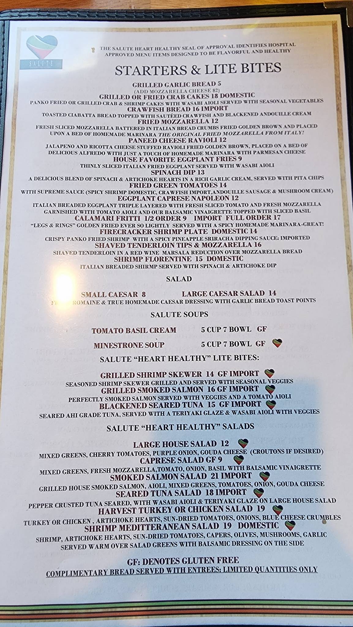 Menu at Salute Italian Restaurant, Gulfport