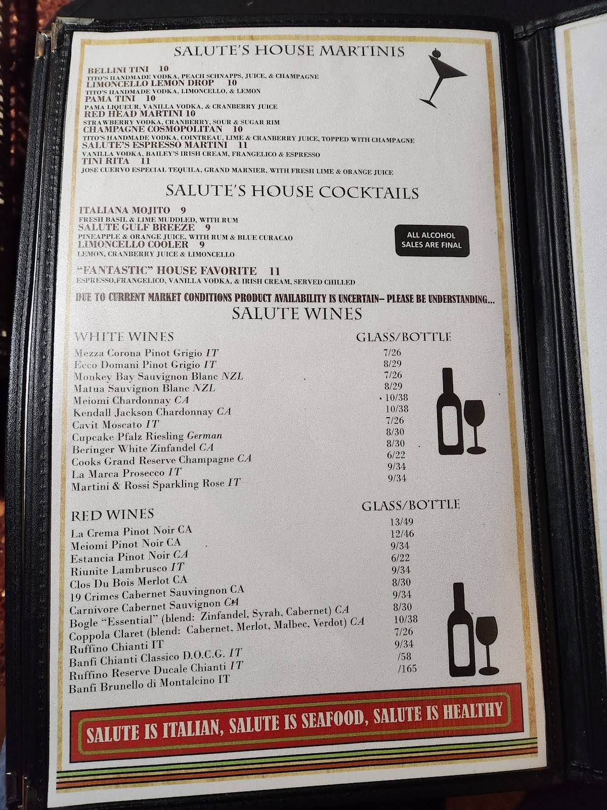 Menu at Salute Italian Restaurant, Gulfport
