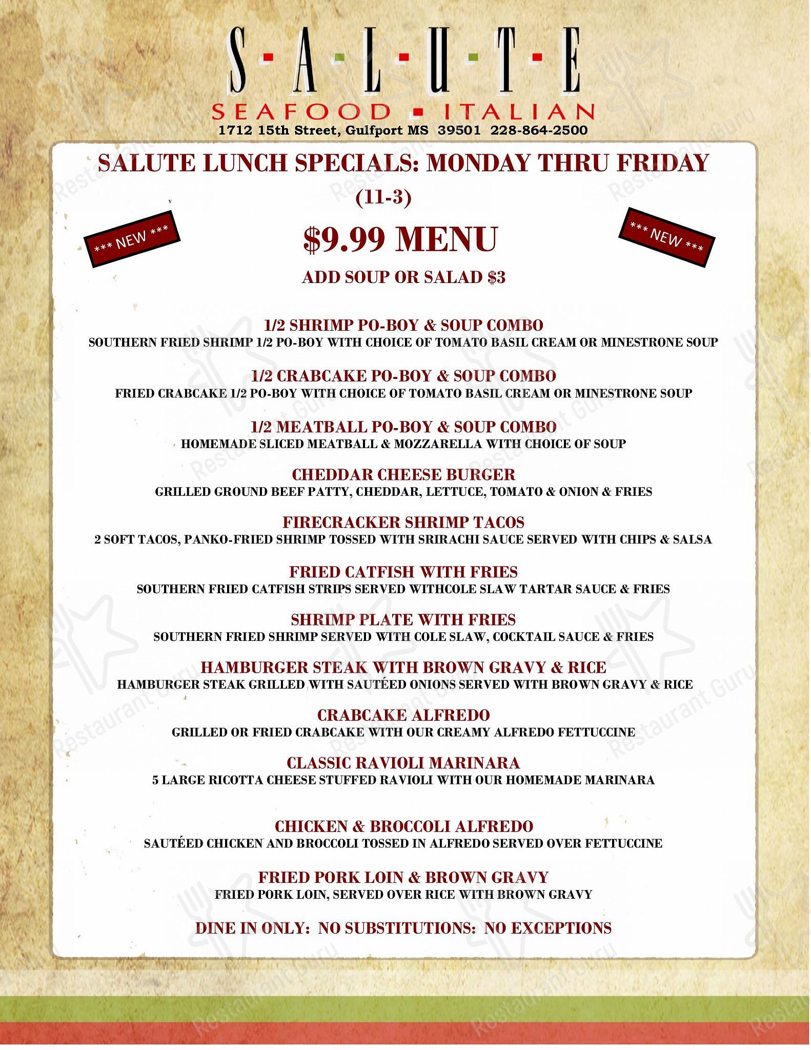 Menu at Salute Italian Restaurant, Gulfport