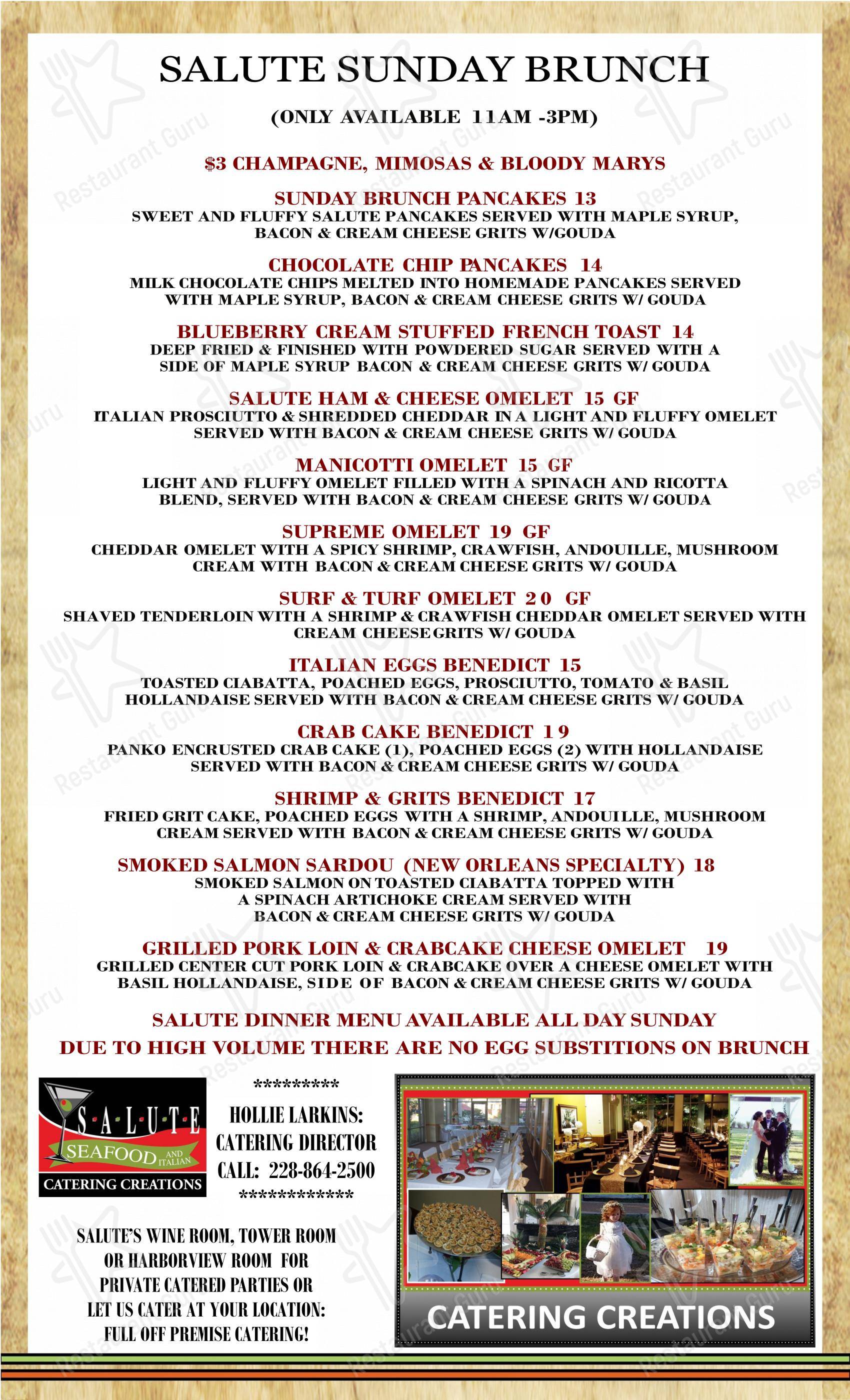 Menu at Salute Italian Restaurant, Gulfport