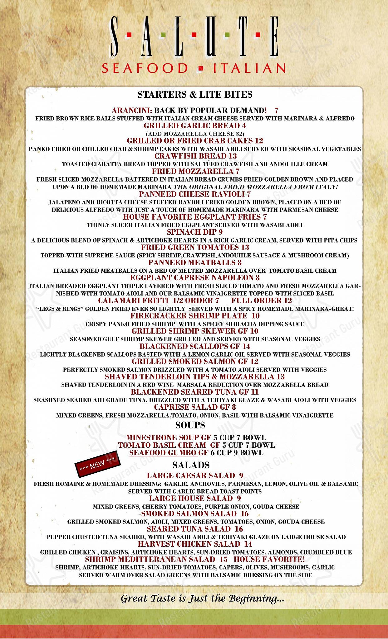 Menu at Salute Italian Restaurant, Gulfport