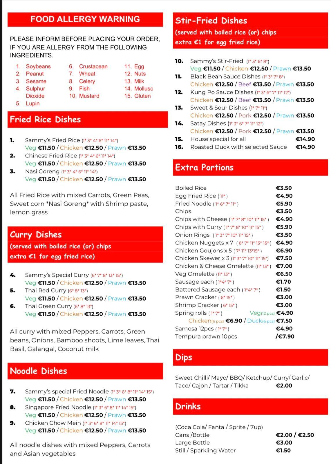 Menu at Sammy's Café & Asian Street Food Takeaway restaurant ...