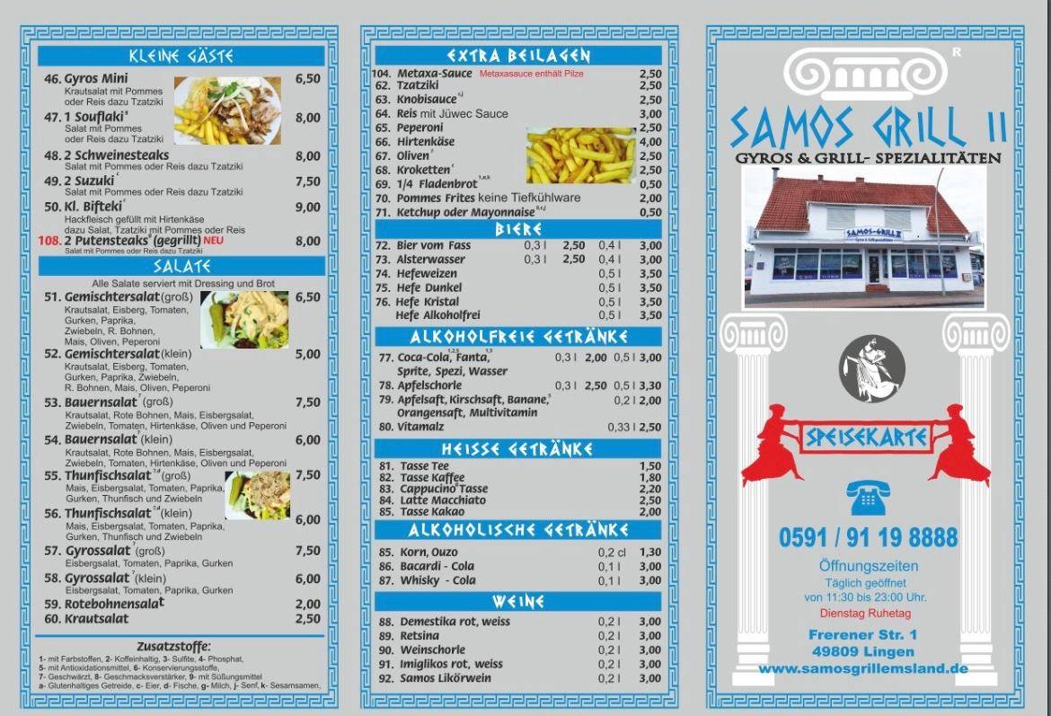Speisekarte von Samos Grill Lingen (Ems) restaurant, Lingen (Ems)