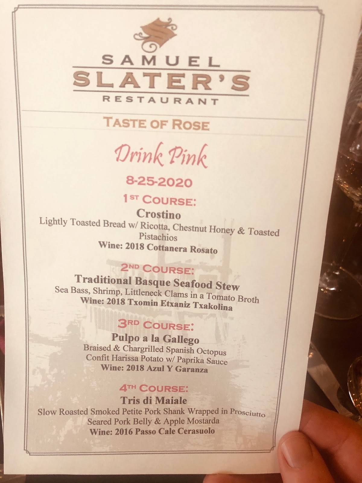 Menu at Samuel Slater's Restaurant, Webster