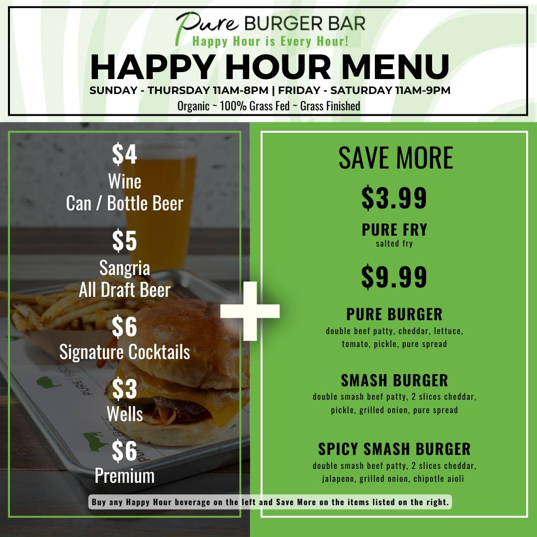 Menu at Pure Burger Bar, San Clemente