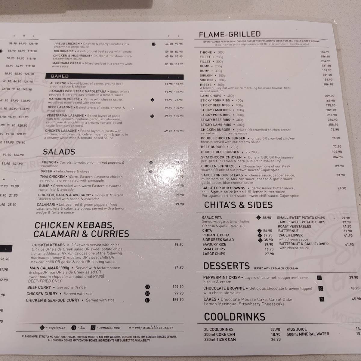 Menu at San Fernando's Grillhouse & Woodfired Pizzeria, Port Elizabeth