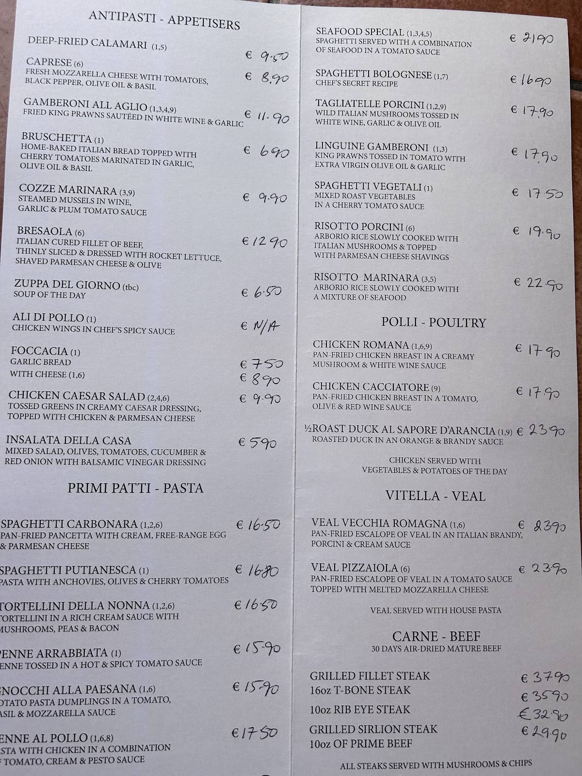 Menu at San Magno Italian Restaurant Pizzeria and Steak House, Miltown ...