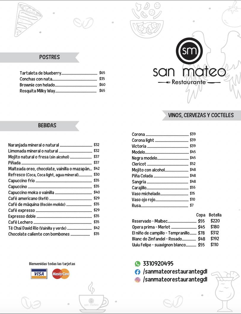 Menu at San Mateo Restaurante Estadio, Guadalajara