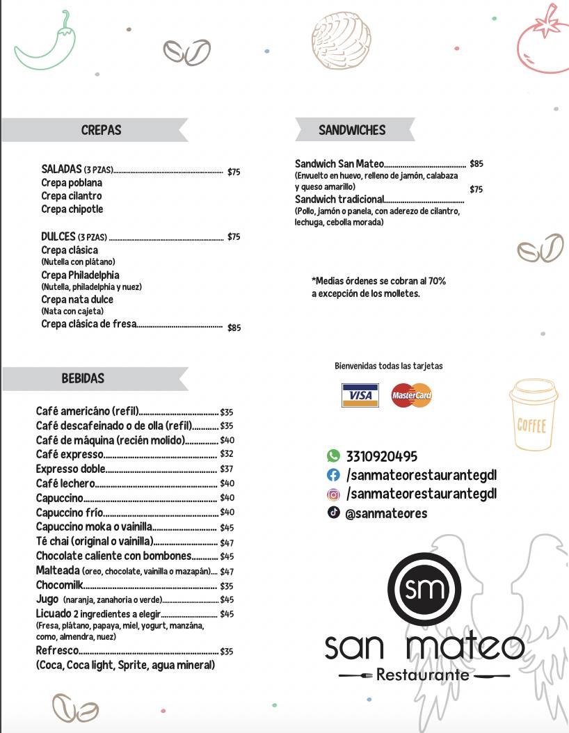 Menu at San Mateo Restaurante Estadio, Guadalajara