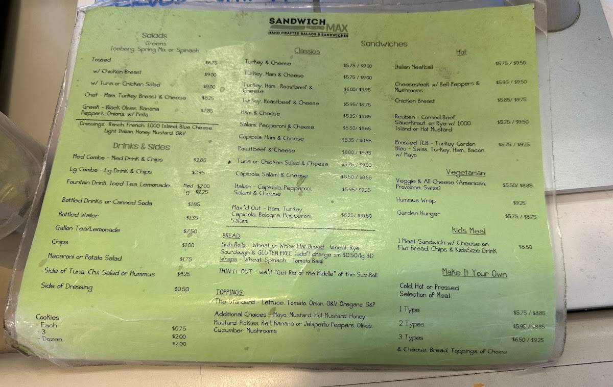 Menu at Sandwich Max restaurant, Charlotte, 933 Louise Ave
