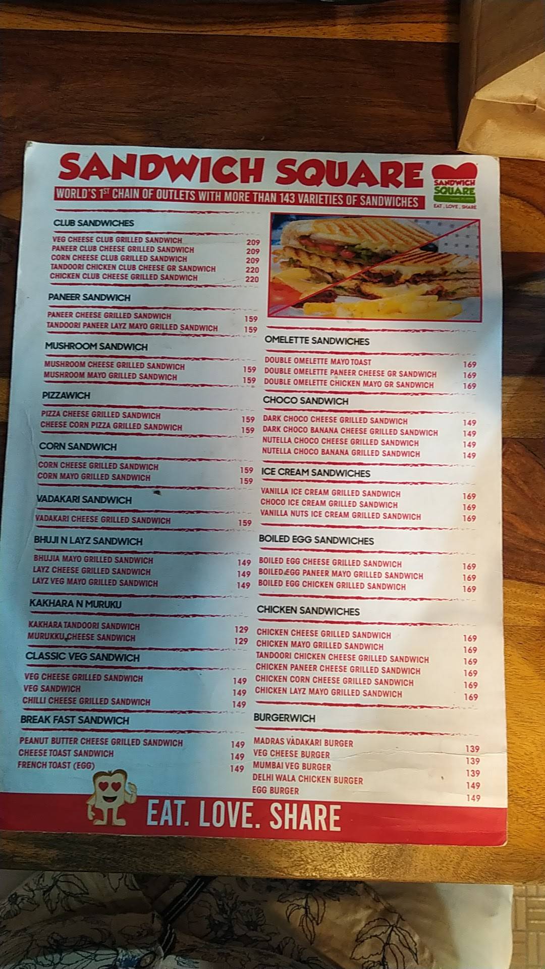 Menu at Sandwich Square, Chennai, 4/T53B