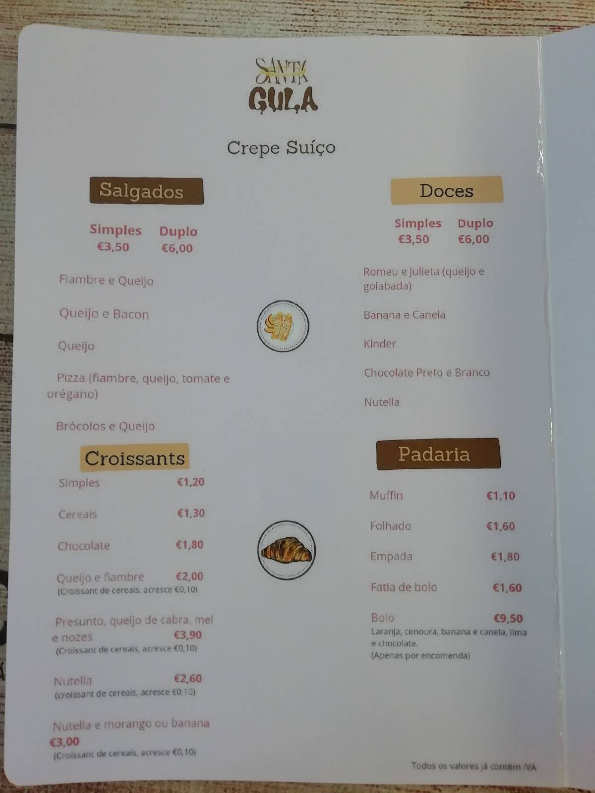 Menu em Santa Gula Cafeteria, Lisboa