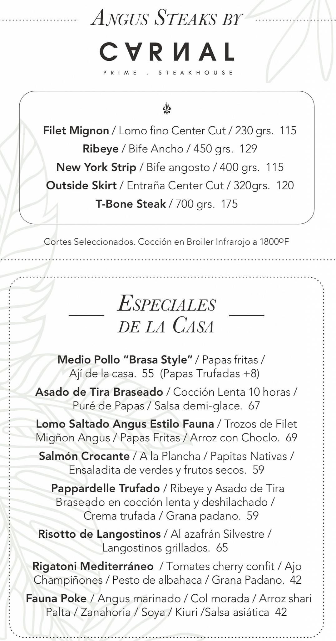 Carta de Fauna Restaurante, Santiago de Surco