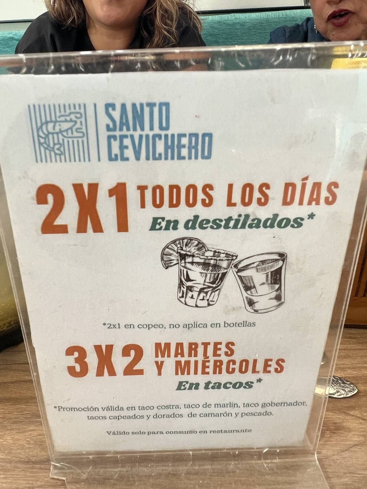 Menu at Santo Cevichero restaurant, Zacatecas