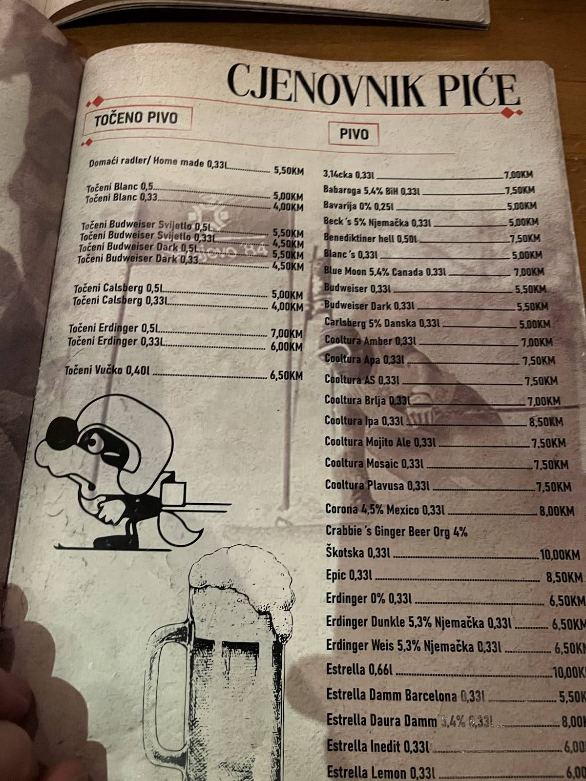 Menu at Gastro Pub Vučko, Sarajevo
