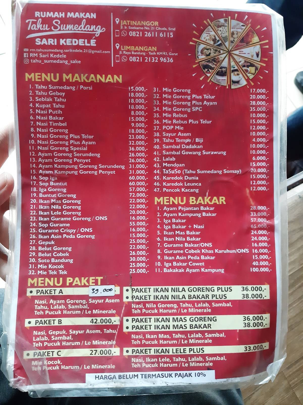 Menu at Sari Kedele Rumah Makan Tahu Sumedang restaurant, Jatiroke