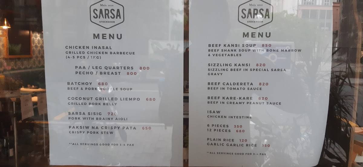 Menu at Sarsá Kitchen + Bar, Makati, 109 Rada