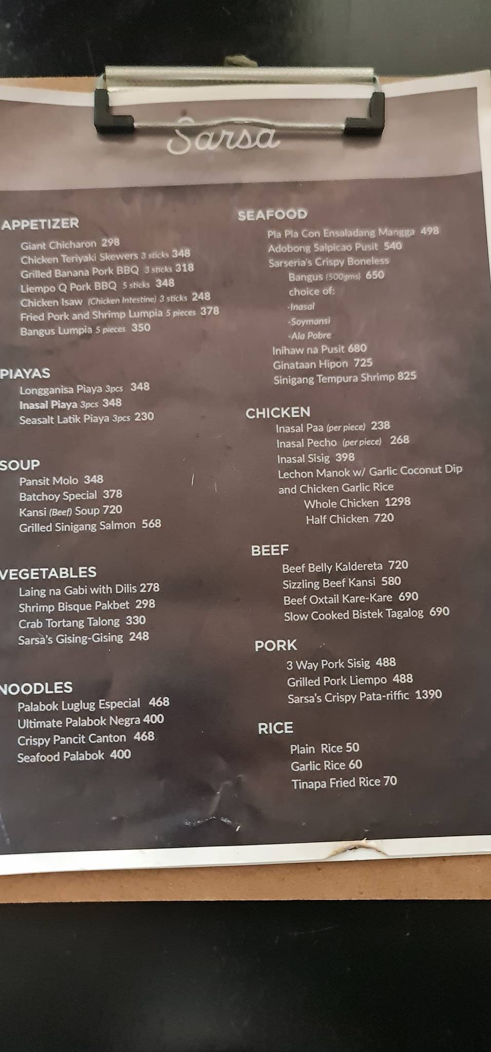 Menu at Sarsá Kitchen + Bar, Makati, 109 Rada