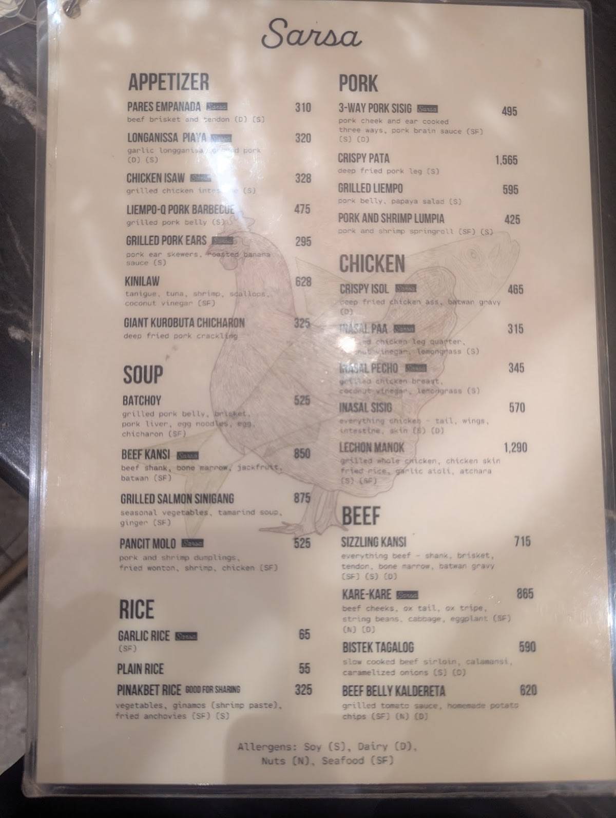 Menu at Sarsá Kitchen + Bar, Makati, 109 Rada