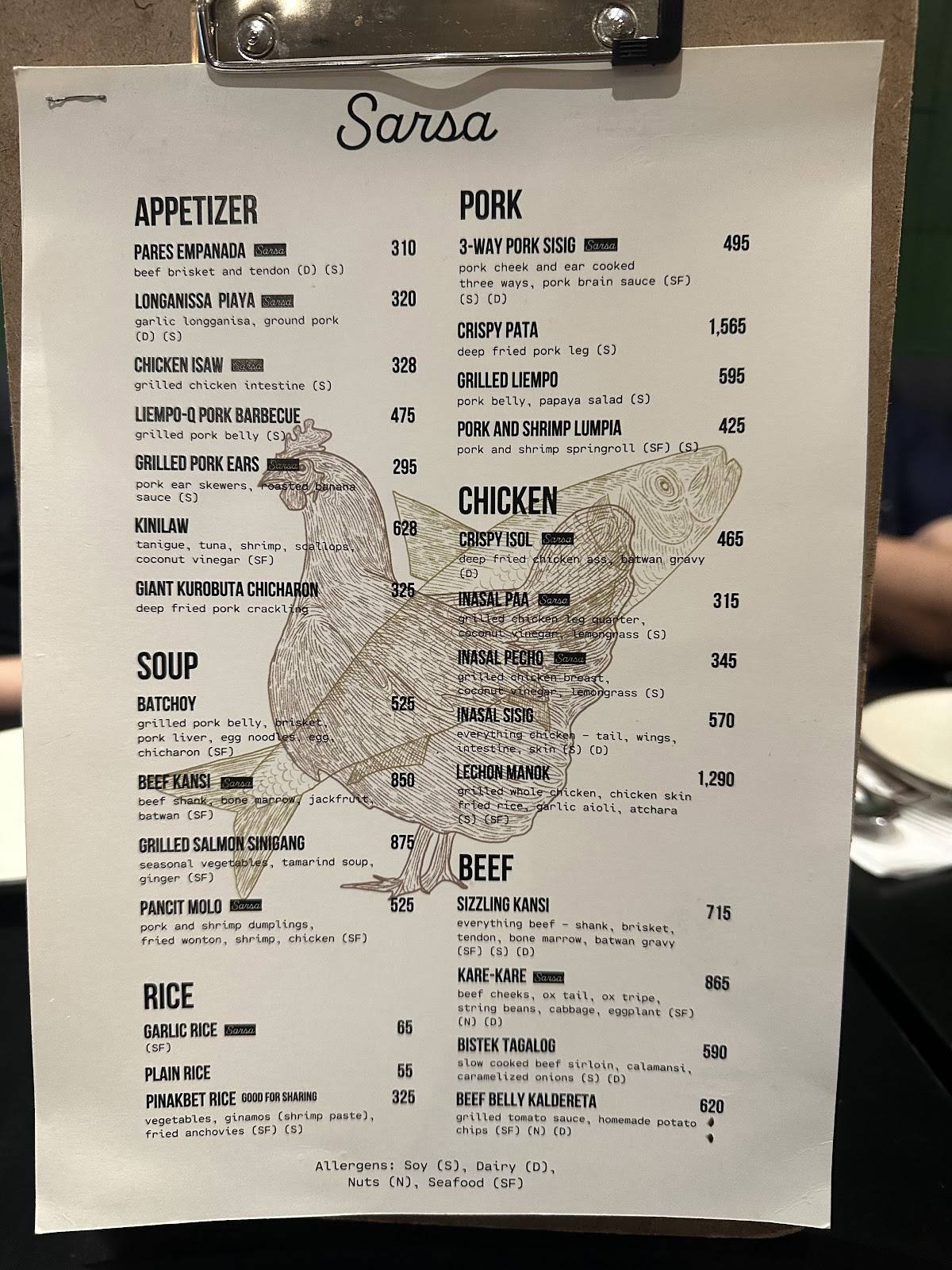 Menu at Sarsá Kitchen + Bar, Makati, 109 Rada