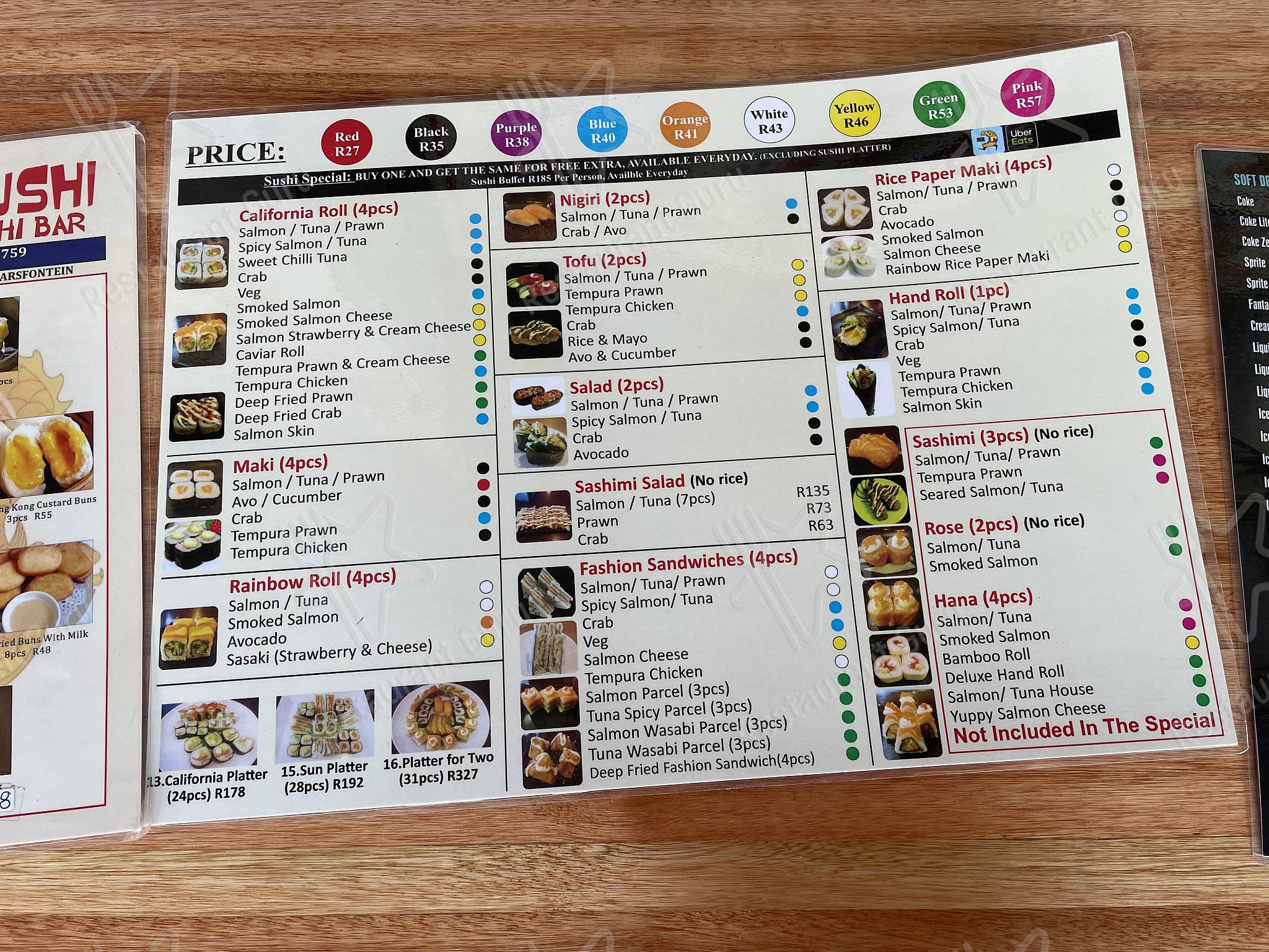 Menu at Sasaki Sushi Chinese Food Serene restaurant, Pretoria