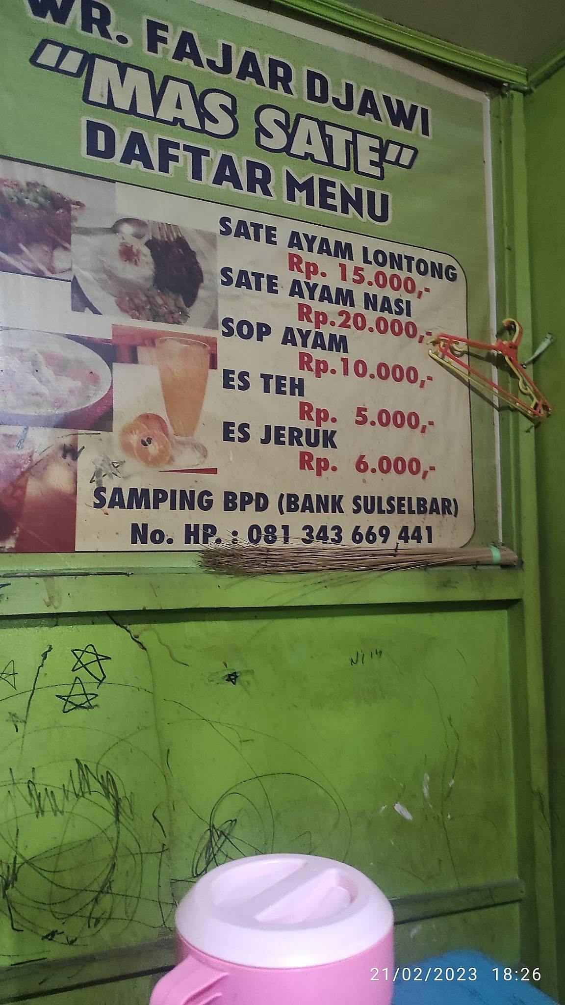 Menu at Sate ayam Fajar Jawi restaurant, Indonesia