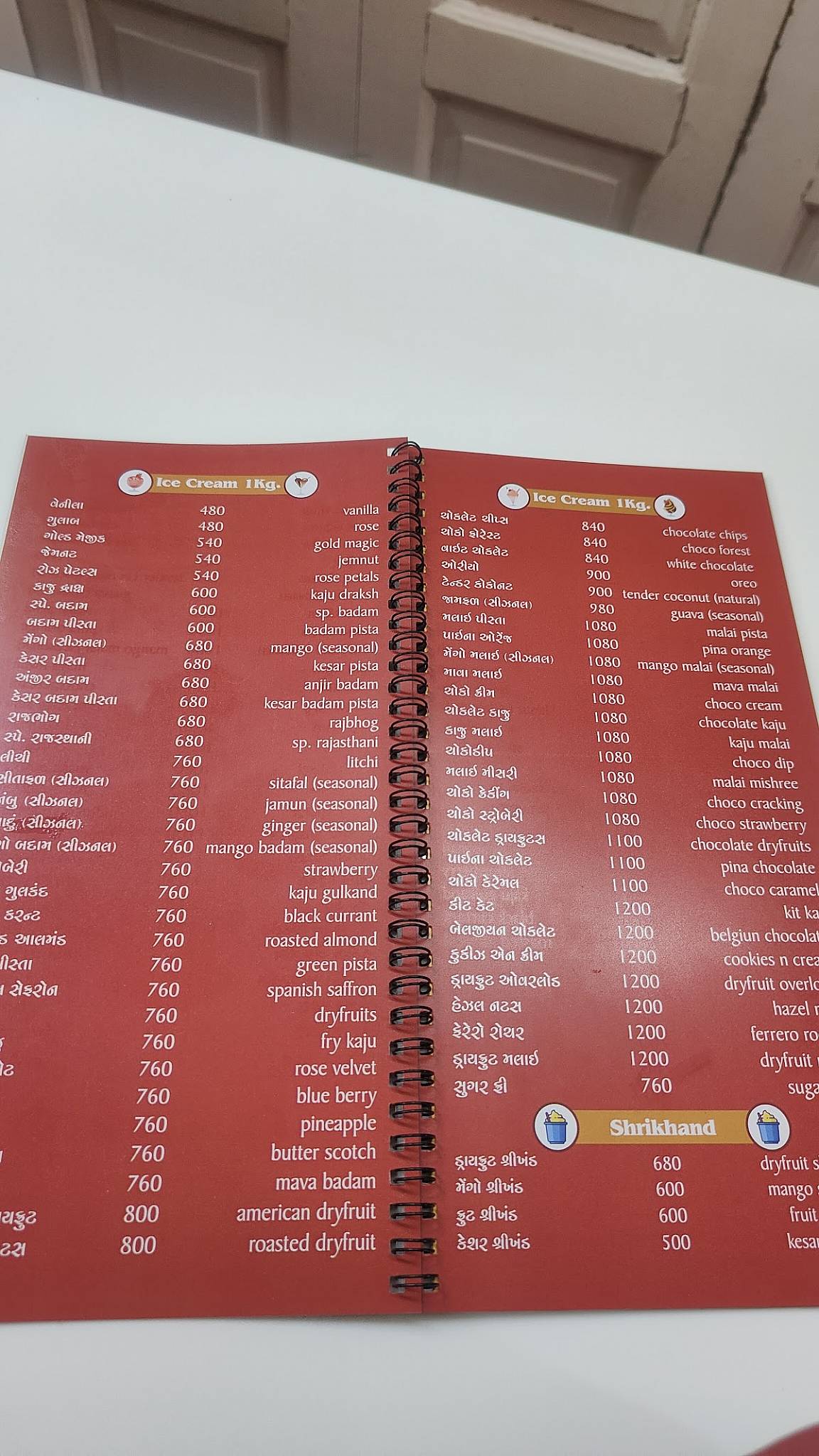 Menu at Satya Vijay Icecream, Rajkot, chok