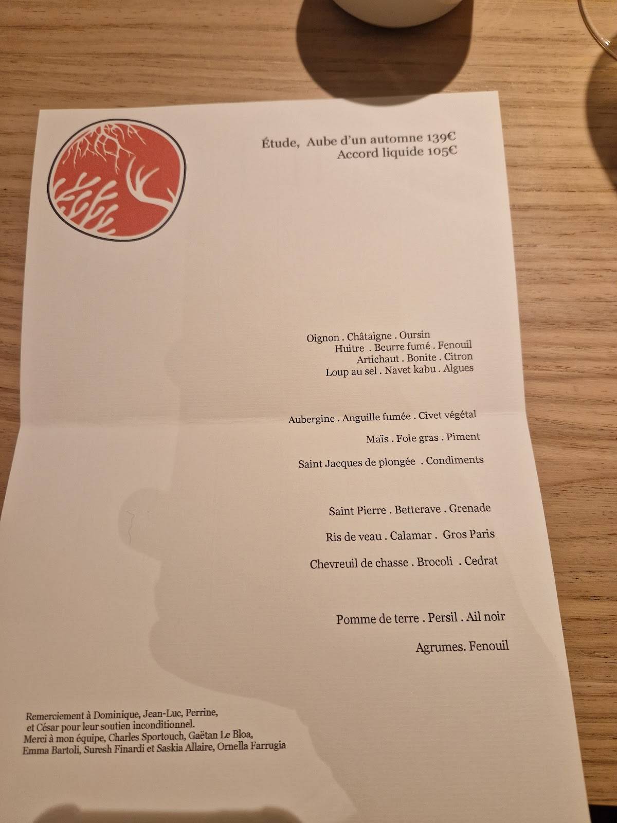 Menu at Sauvage restaurant, Aix-en-Provence