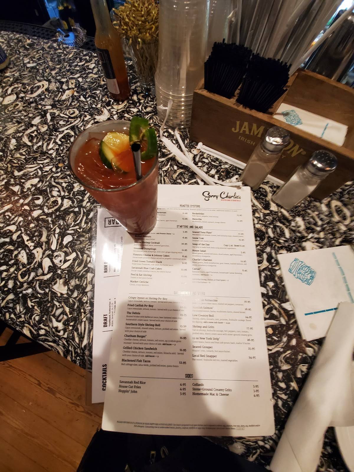 Menu at Sorry Charlie's Oyster Bar, Savannah