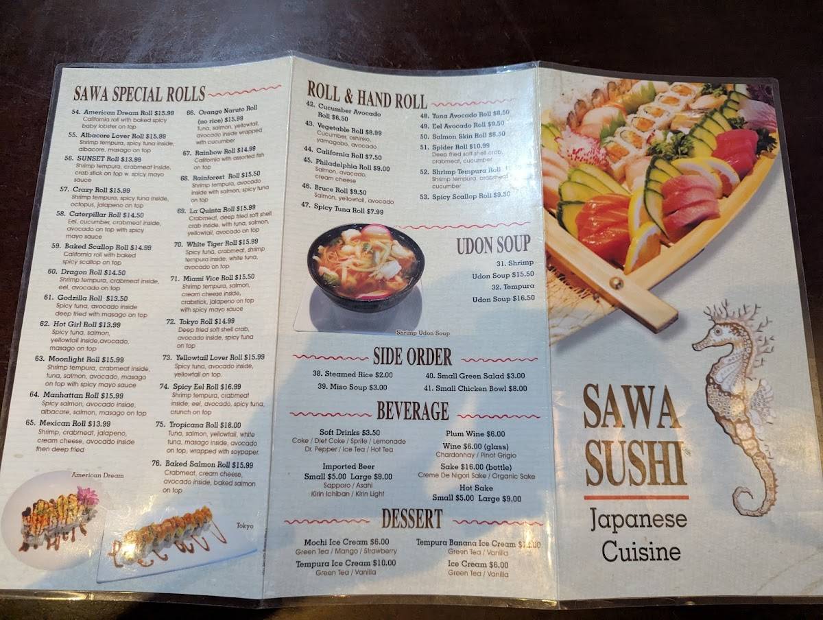 Menu at Sawa Sushi restaurant, La Quinta