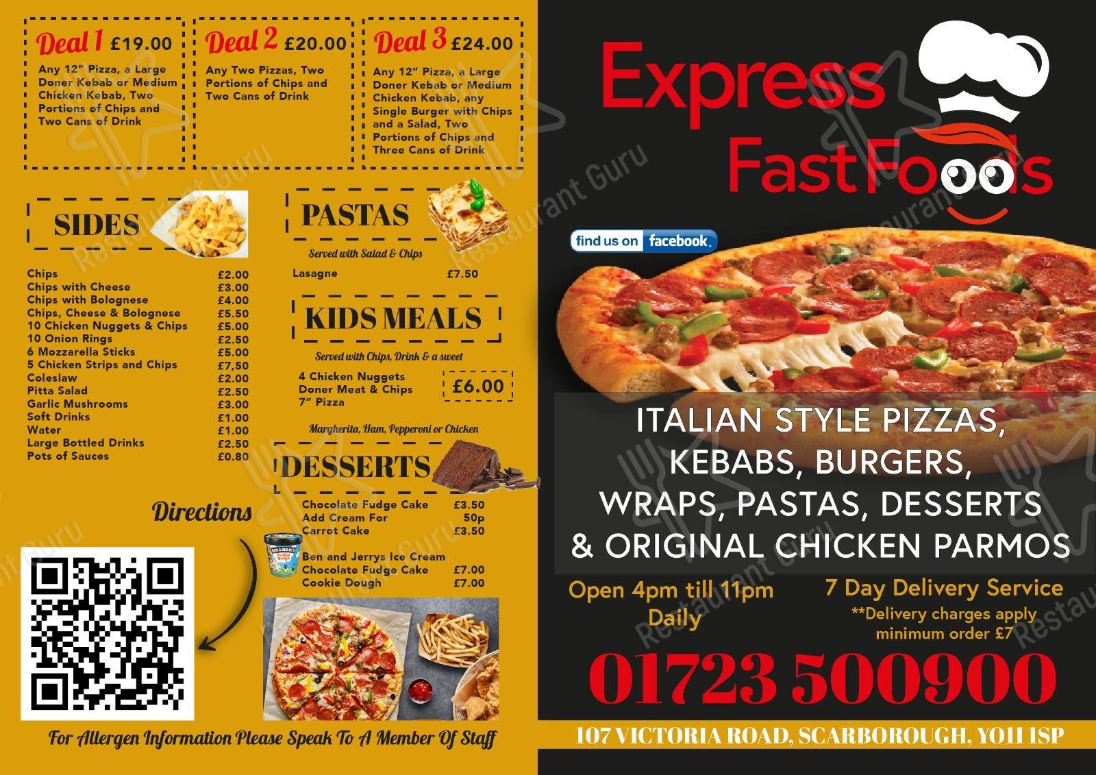 Carta de Express Fast Foods, Scarborough