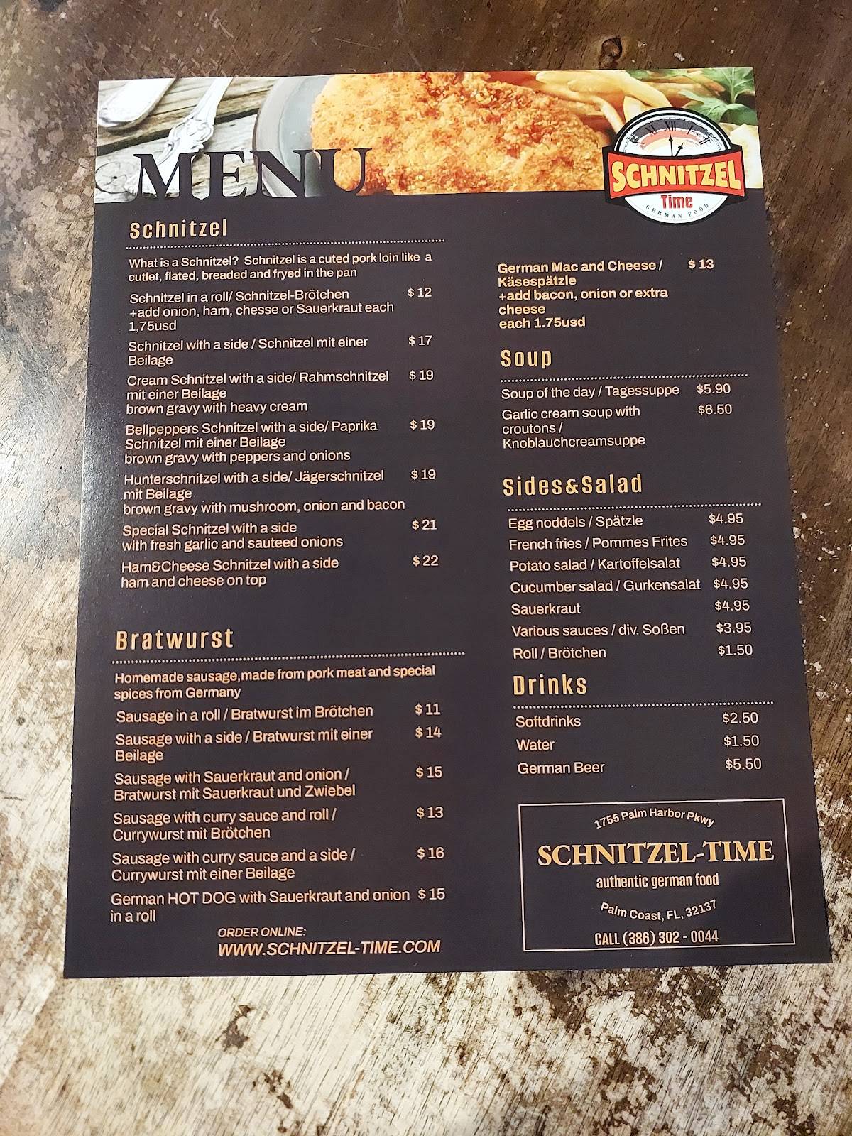 Menu at Schnitzel-Time restaurant, Palm Coast