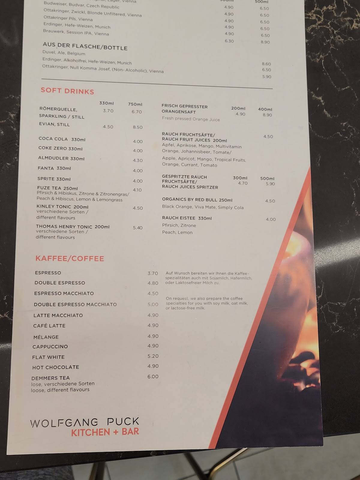 Speisekarte von Wolfgang Puck Kitchen & Bar, Schwechat