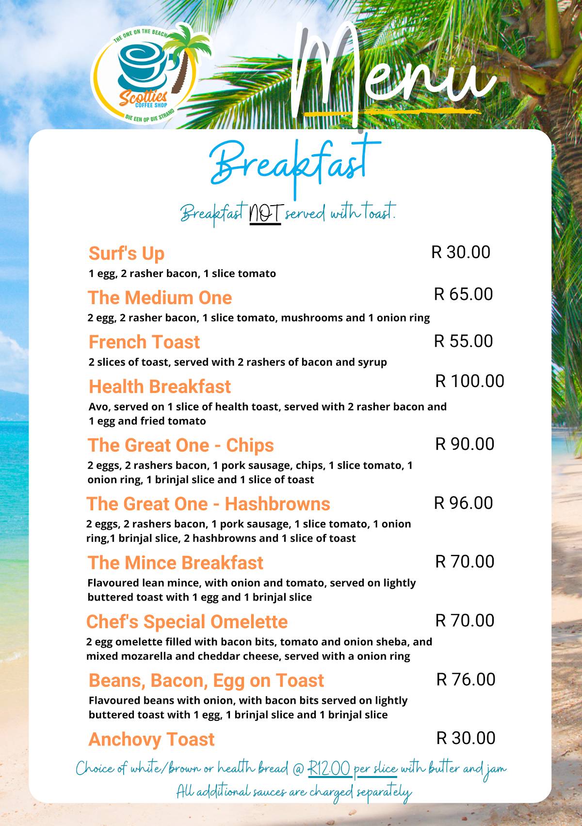 Menu at Scotties Coffee Shop cafe, Scottburgh