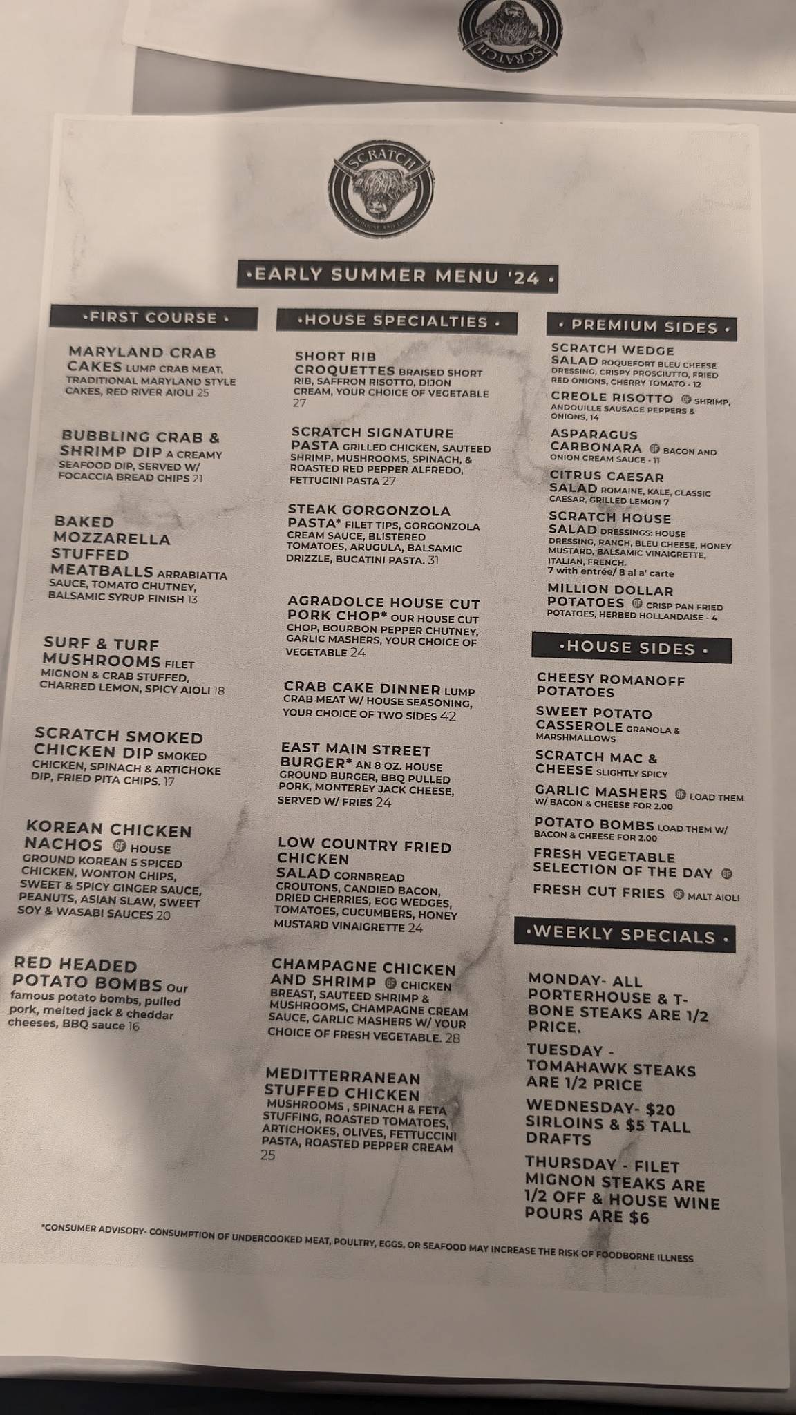 Menu at Scratch Steakhouse And Lounge, Louisville