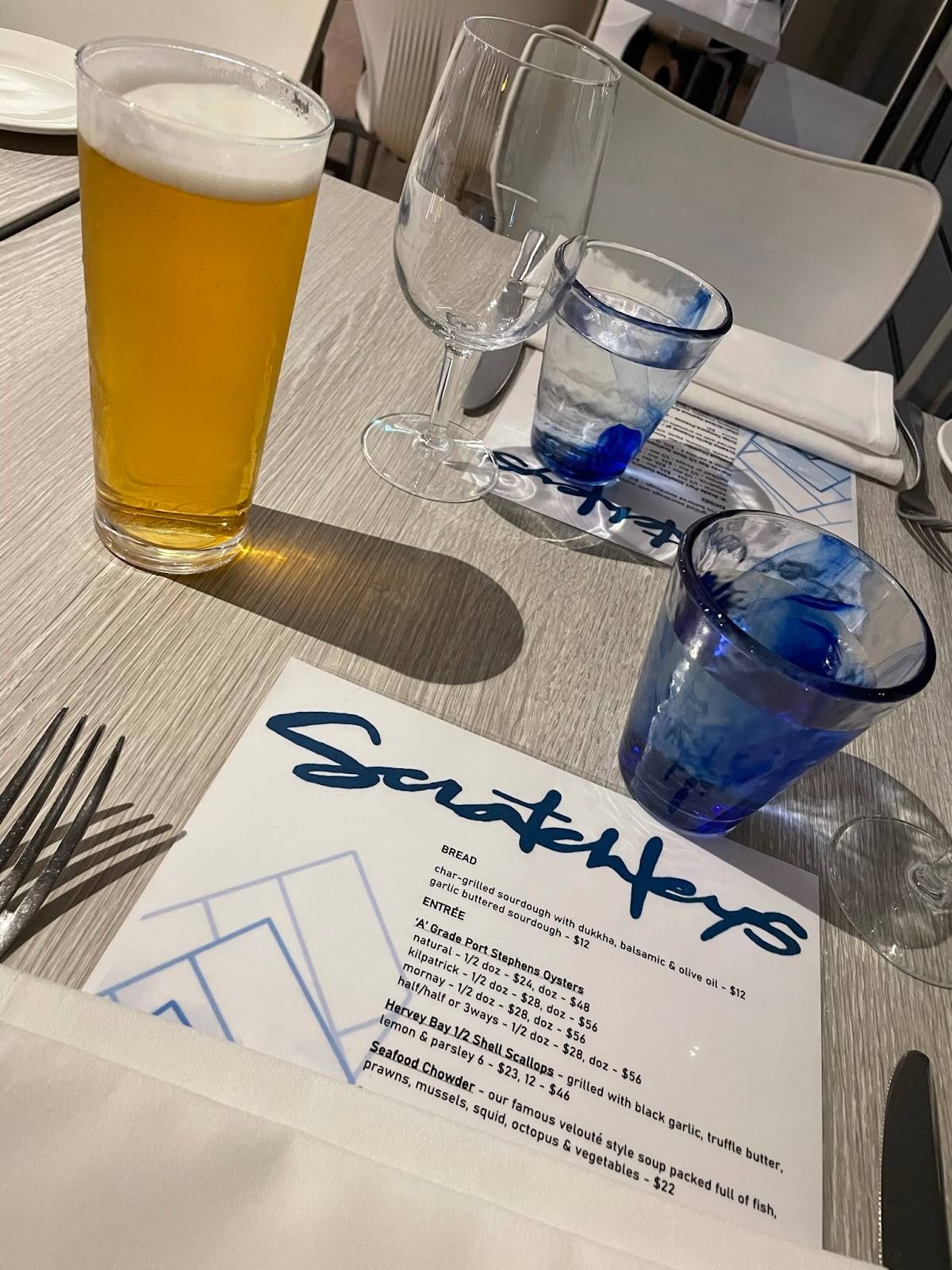 Menu at Scratchleys on the Wharf restaurant, Newcastle, 200 Wharf Rd