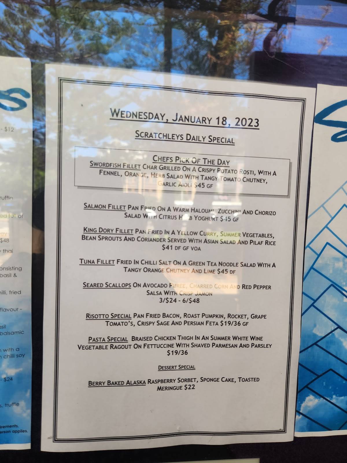 Menu at Scratchleys on the Wharf restaurant, Newcastle, 200 Wharf Rd