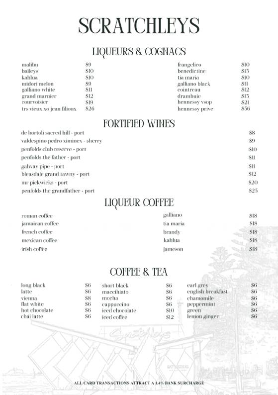 Menu at Scratchleys on the Wharf restaurant, Newcastle, 200 Wharf Rd