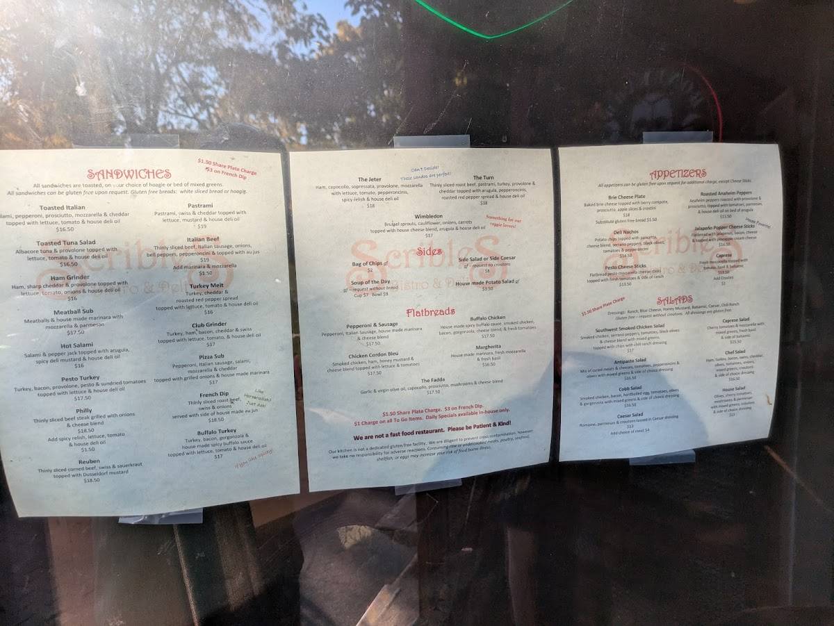 Carta del pub y bar Scribles Bistro & Deli, Eugene
