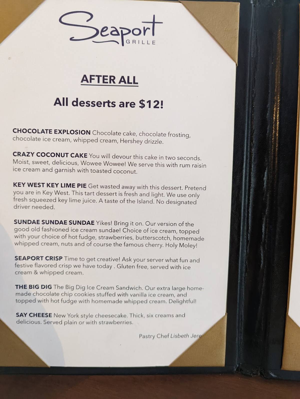 Menu at Seaport Grille restaurant, Gloucester, 6 Rowe Sq