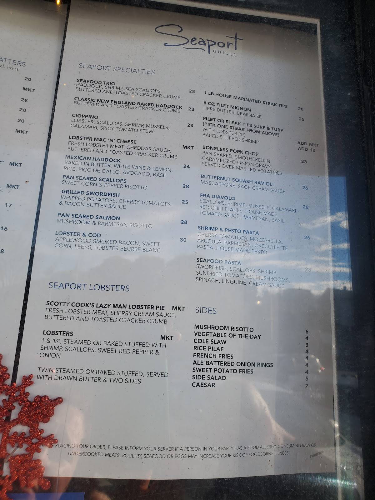 Menu at Seaport Grille restaurant, Gloucester, 6 Rowe Sq