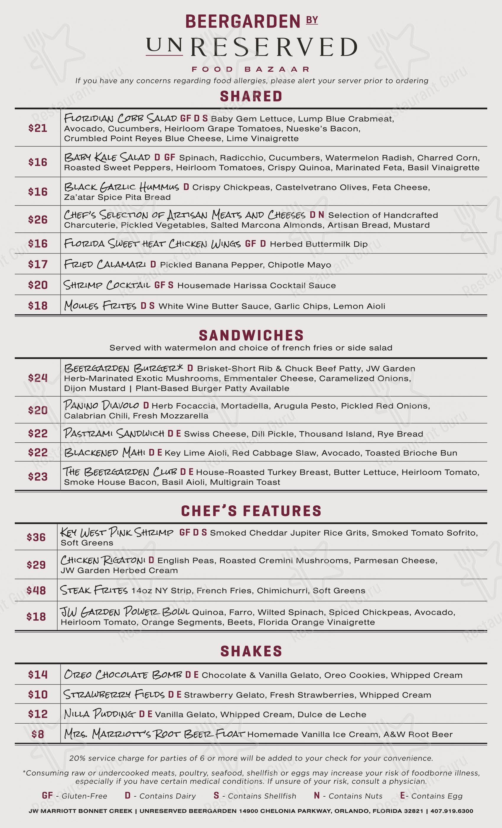 Menu at Sear + Sea Woodfire Grill steakhouse, Orlando
